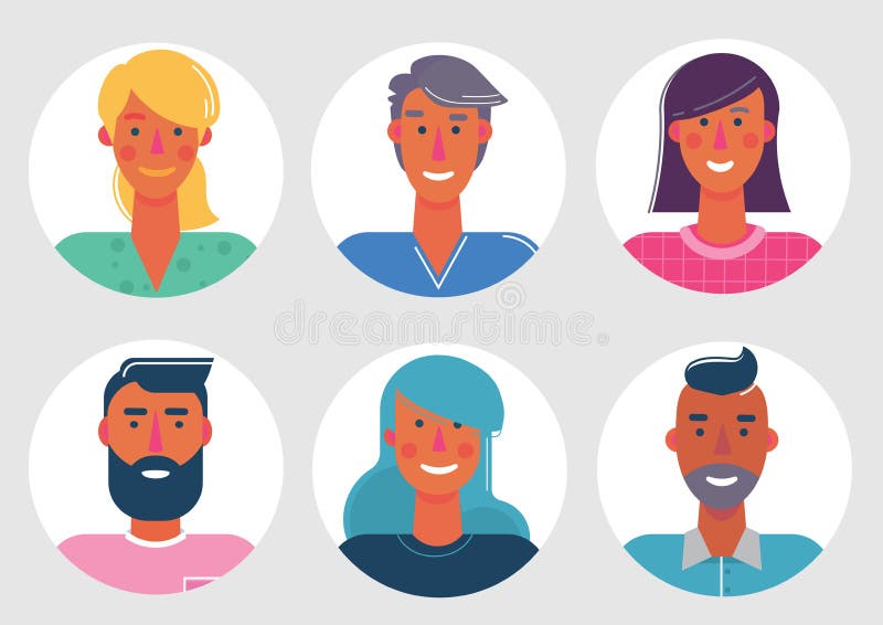 Material Cartoon Avatars, Vector Trendy Characters Collection Stock ...
