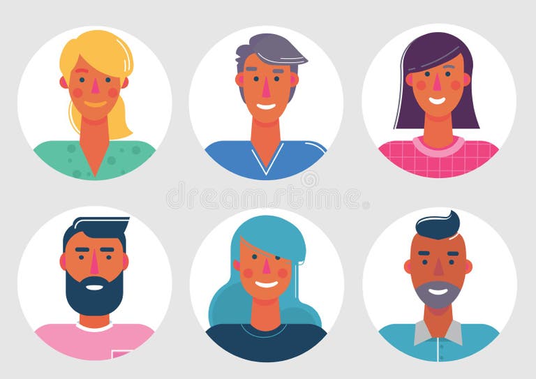 Material Cartoon Avatars, Vector Trendy Characters Collection Stock ...