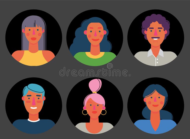 Material Cartoon Avatars, Vector Trendy Characters Collection Stock ...