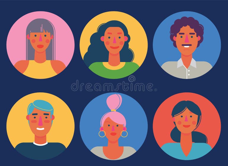 Material Cartoon Avatars, Vector Trendy Characters Collection Stock ...