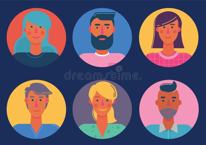 Material Cartoon Avatars, Vector Trendy Characters Collection Stock ...