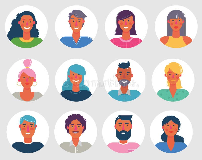 Material Cartoon Avatars, Vector Trendy Characters Collection Stock ...