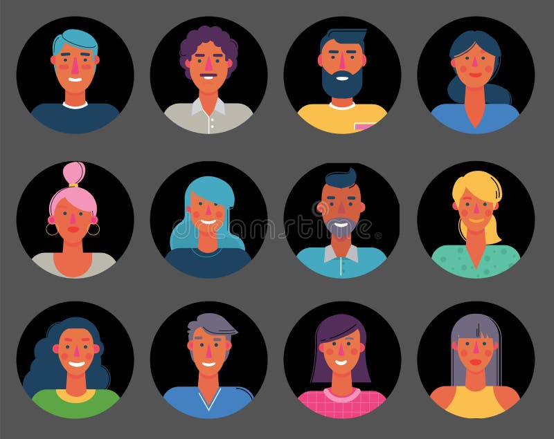 Material Cartoon Avatars, Vector Trendy Characters Collection Stock ...