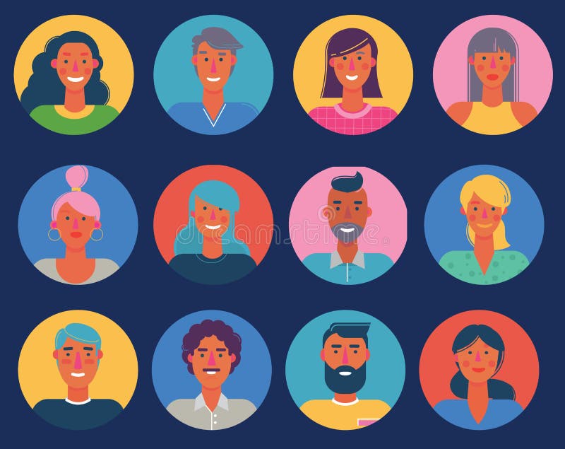 Material Cartoon Avatars, Vector Trendy Characters Collection Stock ...