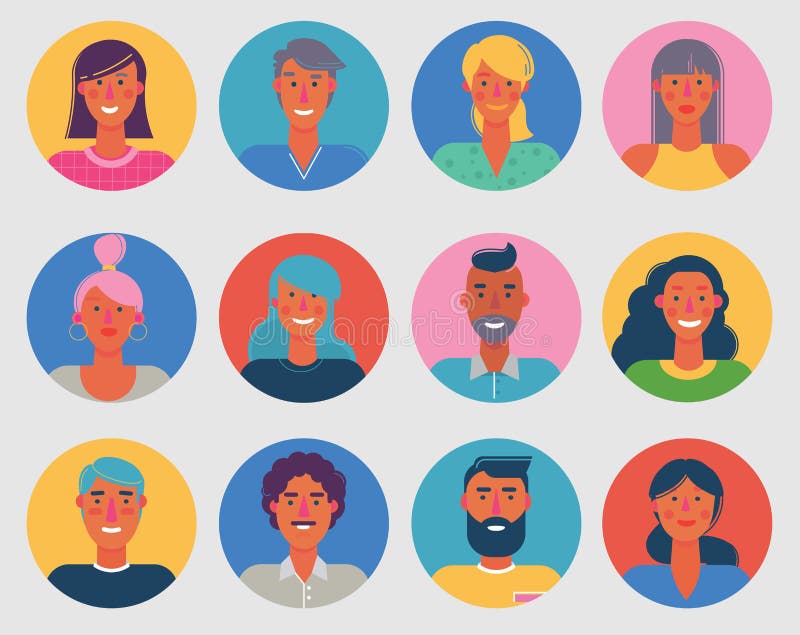 Material Cartoon Avatars, Vector Trendy Characters Collection Stock ...