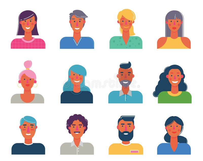 Material Cartoon Avatars, Vector Trendy Characters Collection Stock ...
