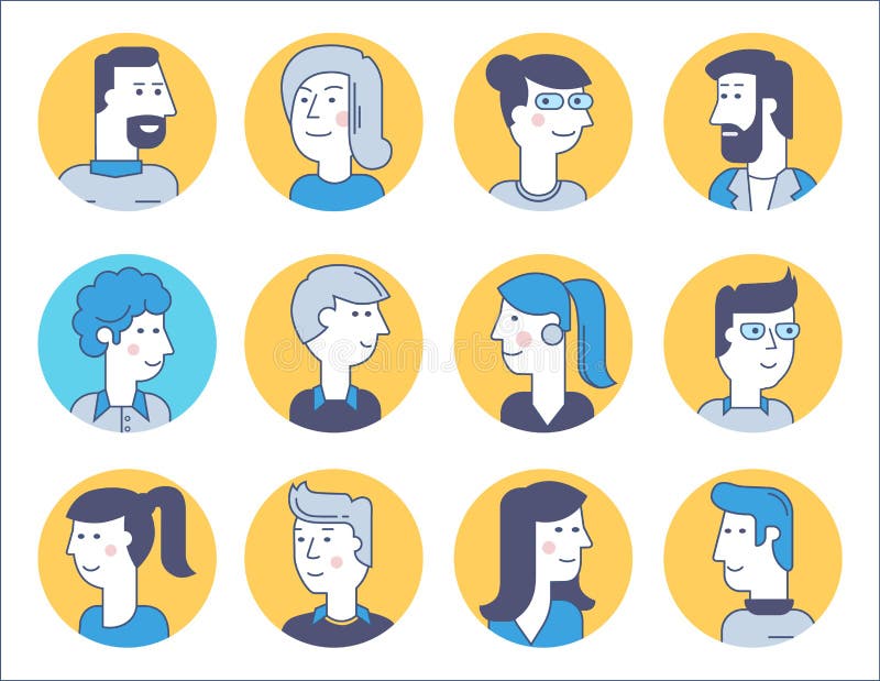 Material Cartoon Avatars, Vector Trendy Characters Collection Stock ...