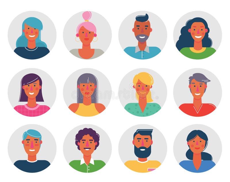 Material Cartoon Avatars, Vector Trendy Characters Collection Stock ...