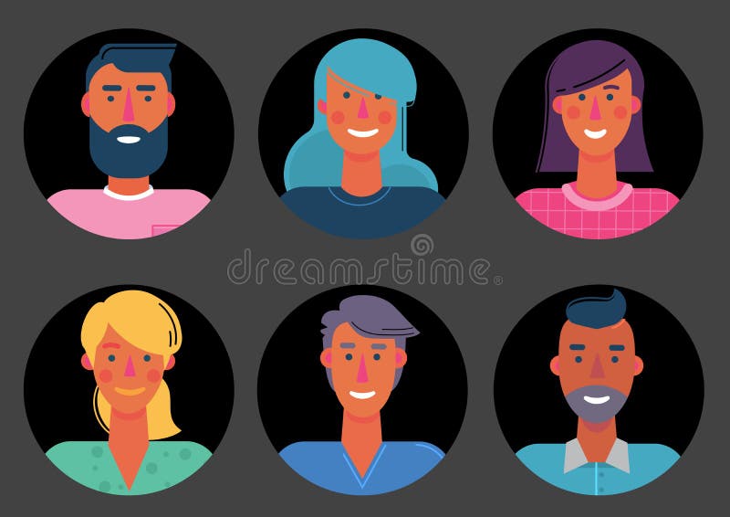 Material Cartoon Avatars, Vector Trendy Characters Collection Stock ...