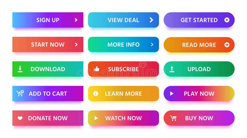 Material Design Button. Modern Colorful Gradients, Vivid Color Buttons ...
