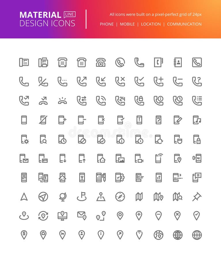 Material Design Communication and Navigation Icons Set Stock Vector ...