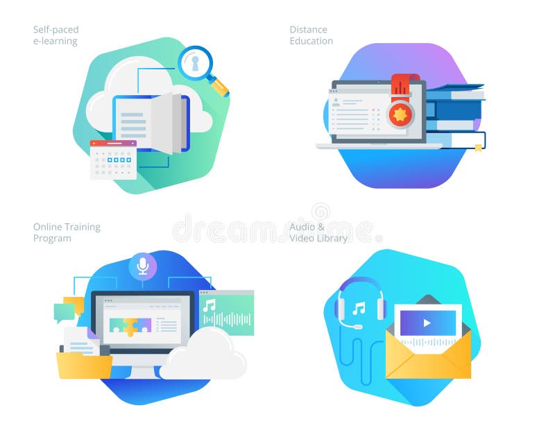 Material Design Icons Set For Distance Education, Audio And Video ...