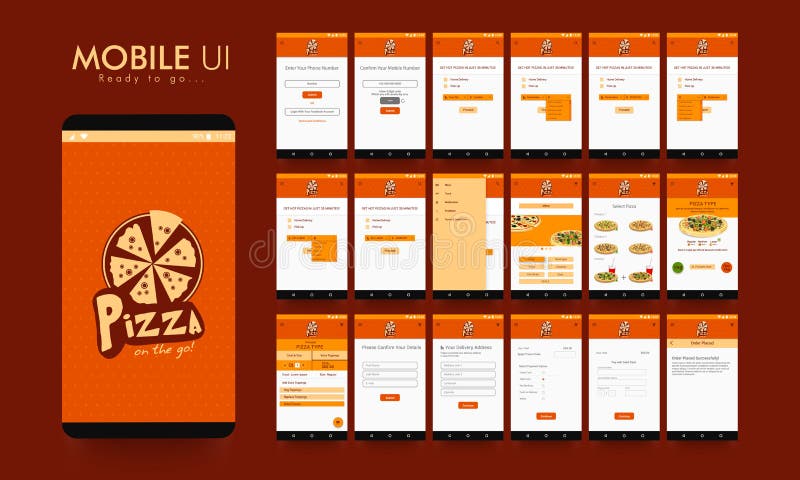 UI, UX and GUI for Online Food Delivery Mobile App. Stock Illustration ...