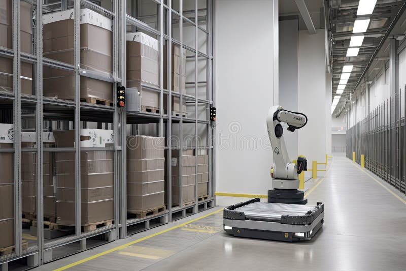 Material Handling and Palletizing Robot Entering Storage Room, with ...