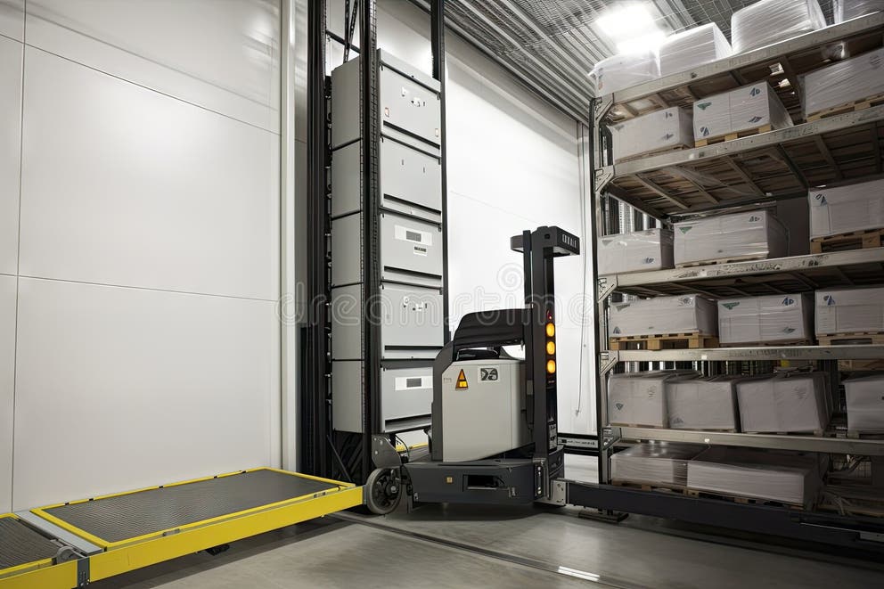 Material Handling and Palletizing Robot Entering Storage Room, with ...