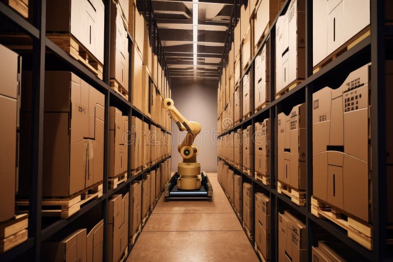 Material Handling and Palletizing Robot Entering Storage Room, with ...