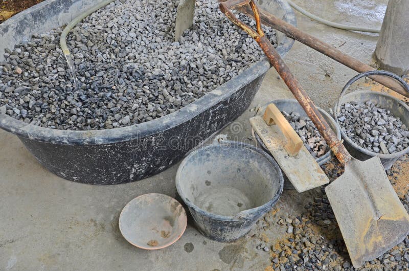 Material Mixers and Mason Tools for Concrete Construction Stock Photo ...