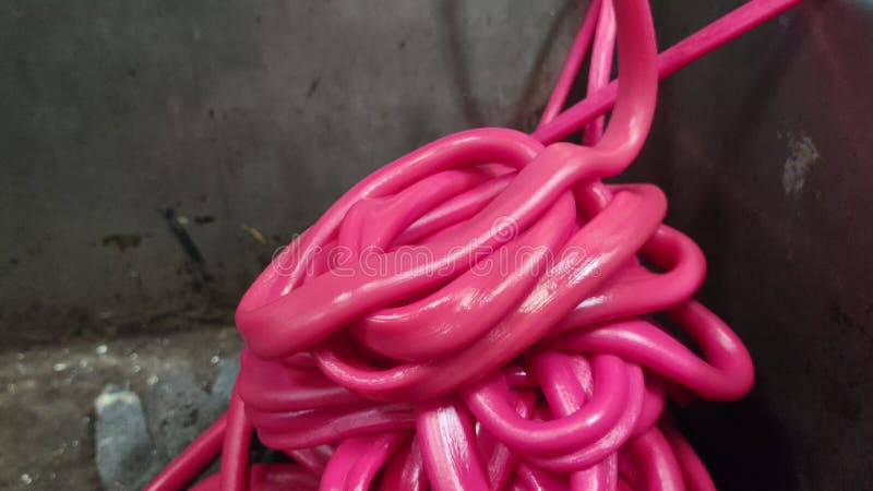 Material Polymers Red Plastic Rubber Polyethylene Melted Being Pipe a ...