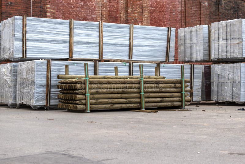 Material for Protective Wall Stacked in the Yard Outdoors. Heaps of ...