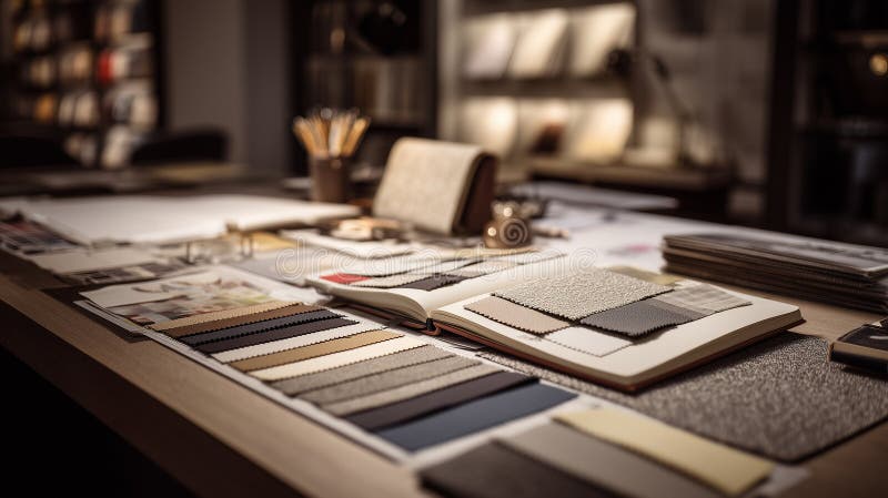 Material Samples and Design Sketches Arranged on a Creative Workspace ...