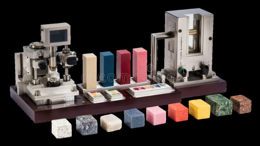 Material Testing Equipment Analyzing Colorful Samples with Transparent ...