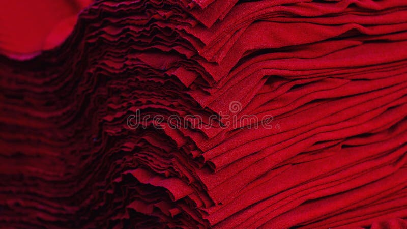 Material on the Textile Factory. Red Cloth Clothing Texture Material ...