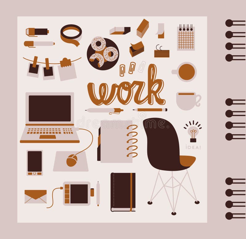 Materiales de oficina ilustración del vector. Ilustración de objetos ...
