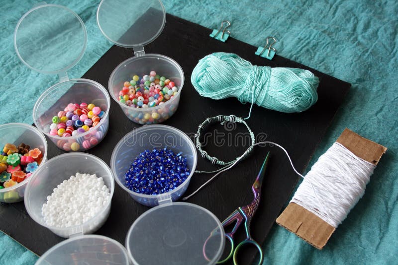 Materials for Making a Bracelet from Beads and Threads Stock Photo ...