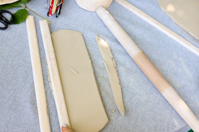 Materials for Sculpting from Natural Clay, a Rolled Strip of Rope on ...