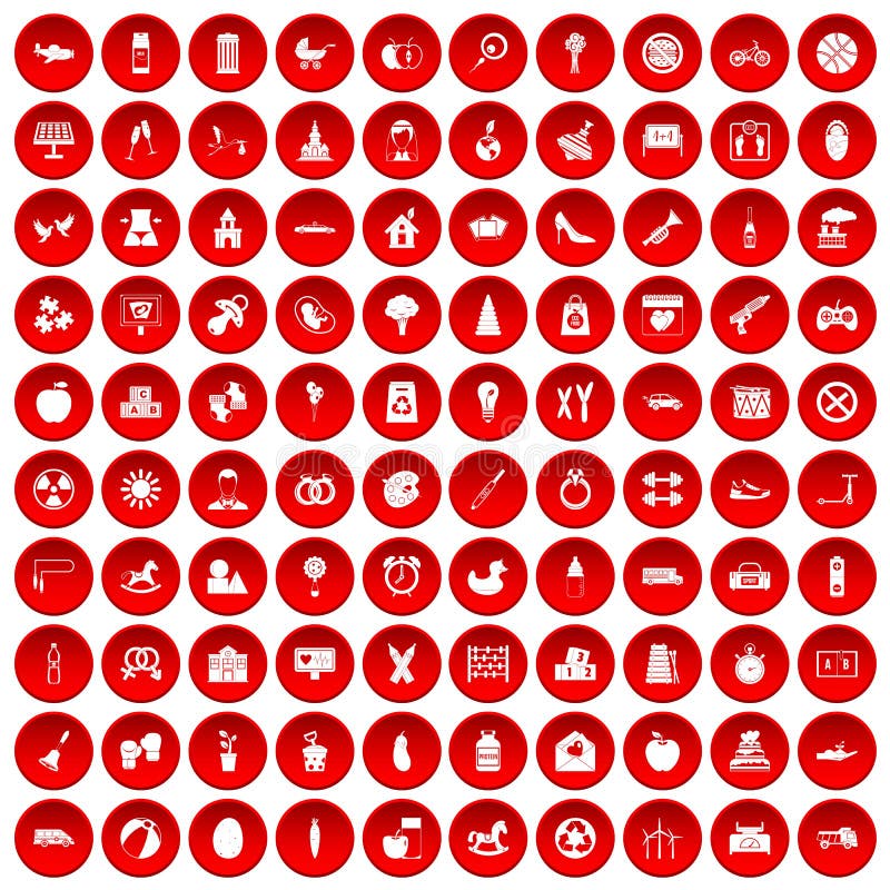 100 Maternity Leave Icons Set Red Stock Vector - Illustration of ...