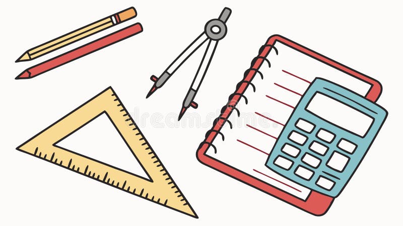 Math and Academic Tools, Compass, Calculator, Notebook, Vector Design ...