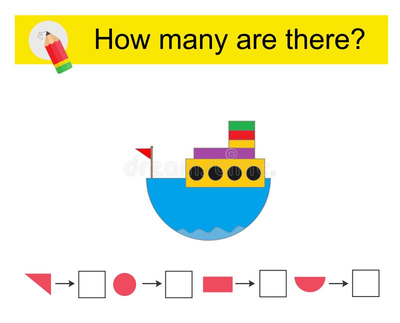 Math Activity for Children. How Many Geometric Shapes? Cartoon Ship ...