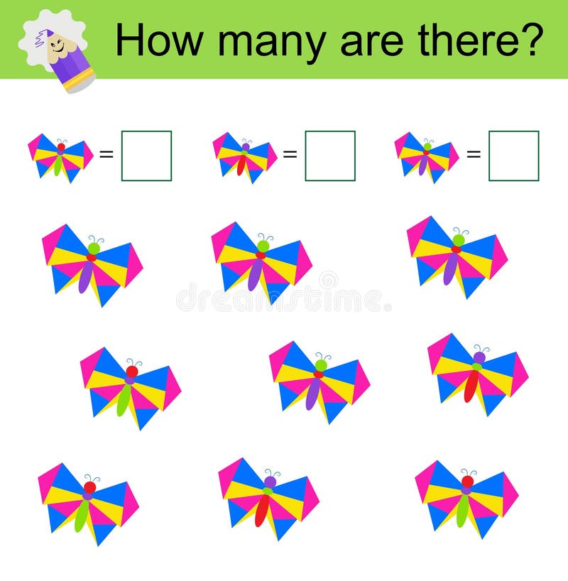 Math Activity for Kids. Cartoon Butterfly Stock Vector - Illustration ...