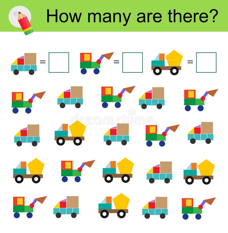 Math Activity for Kids. Cartoon Transport Stock Vector - Illustration ...