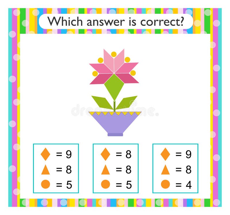 Math Activity for Kids. Find the Correct Answer. Cartoon Flower Stock ...