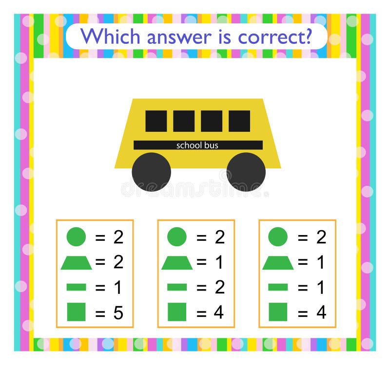 Math Activity for Kids. Find the Correct Answer. Cartoon School Bus ...