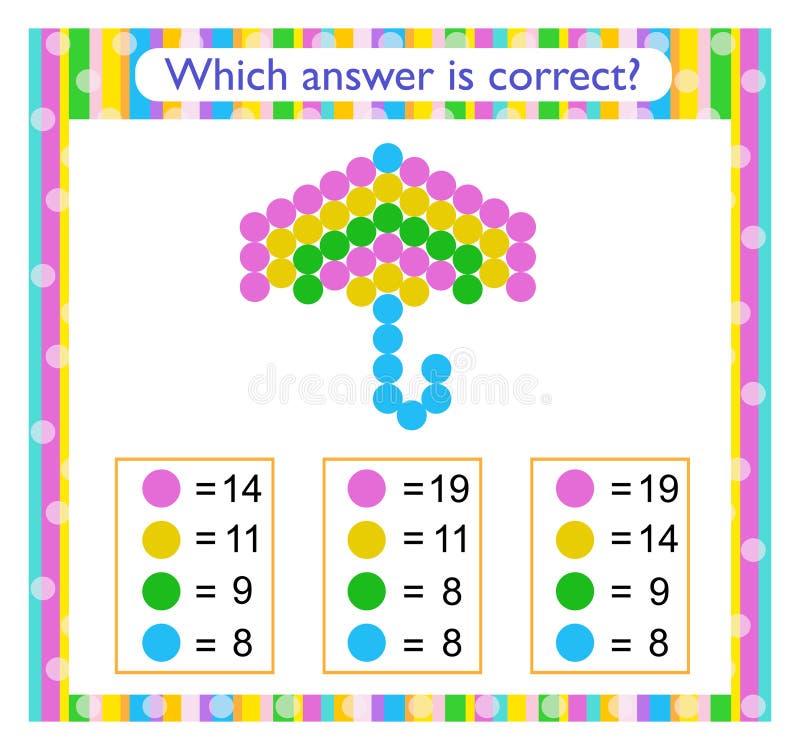 Math Activity for Kids. Find the Correct Answer. Cartoon Umbrella Stock ...
