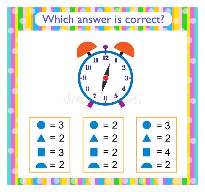Math Activity for Kids. Find the Correct Answer. Vector Alarm Clock ...