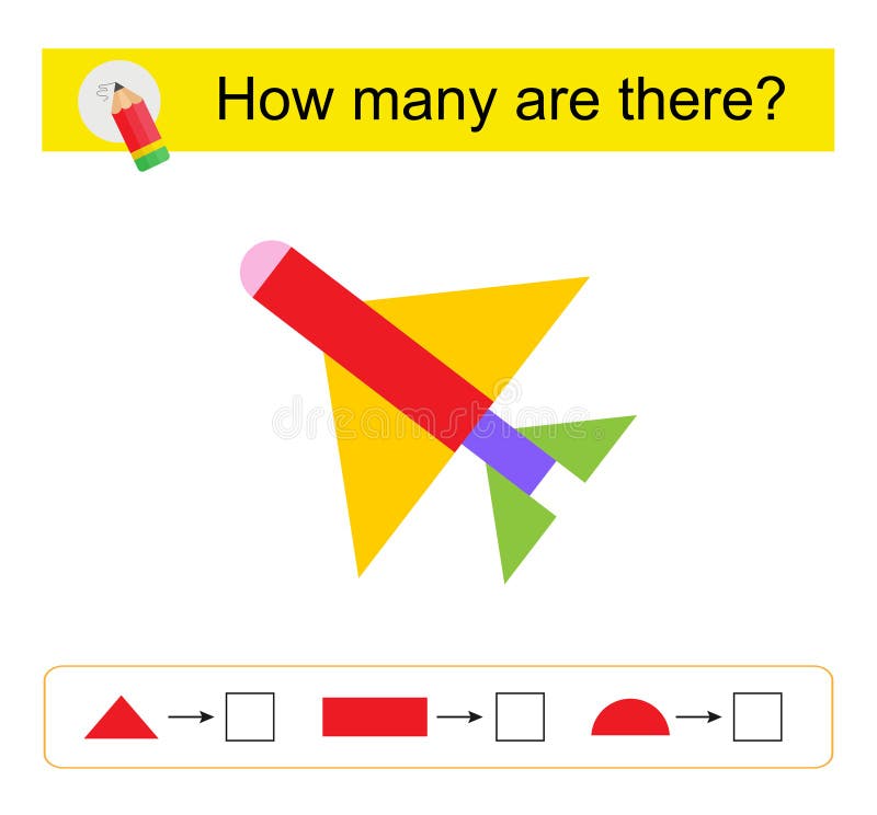 Math Activity for Kids. How Many Geometric Shapes? Cartoon Airplane ...