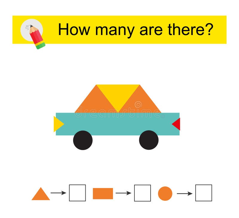 Math Activity for Kids. How Many Geometric Shapes? Cartoon Car Stock ...