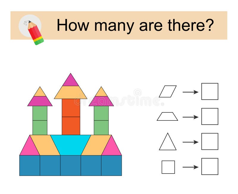 Math Activity for Kids. How Many Geometric Shapes? Cartoon Castle Stock ...