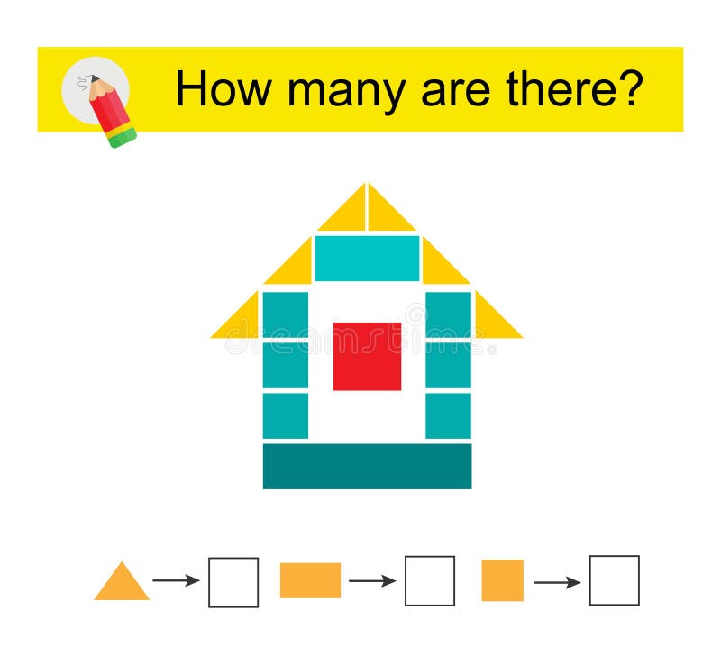 Math Activity for Kids. How Many Geometric Shapes? Cartoon House Stock ...
