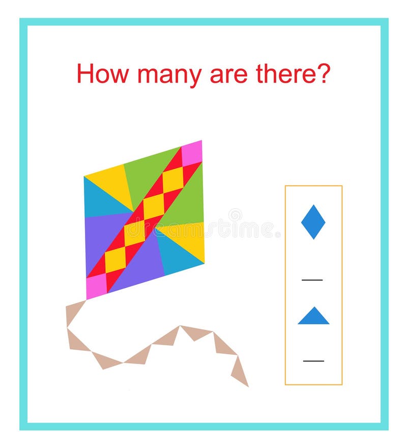 Math Activity for Kids. How Many Geometric Shapes? Cartoon Kite Stock ...