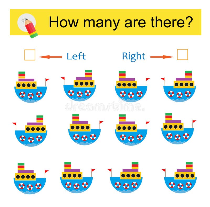 Math Activity for Kids. Preschool Worksheet Activity. Cartoon Ship ...