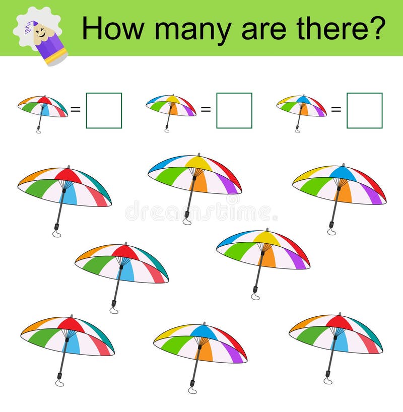 Math Activity for Kids. Vector Illustration of Umbrella Stock Vector ...