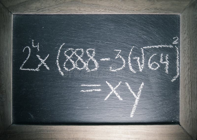 Math Algebra Equations Written on Chalkboard with Wooden Frame in ...