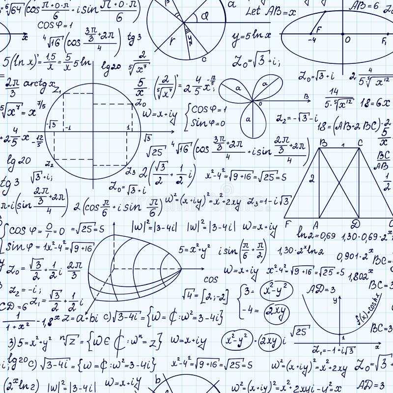 Math `back To School` Vector Seamless Texture with Handwritten Formulas ...