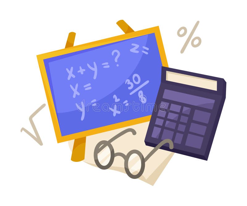 Math Calculator and Chalkboard As School Education Item and Supply ...