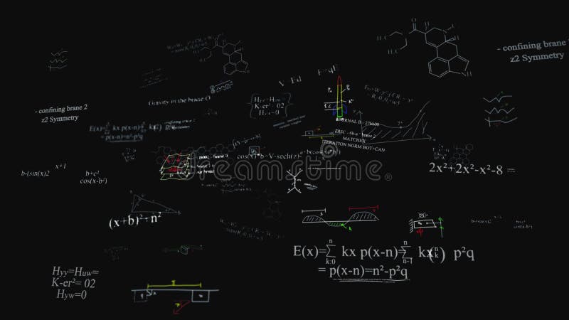 Math, Chemical Formulas and Equations on Black Background Animation ...