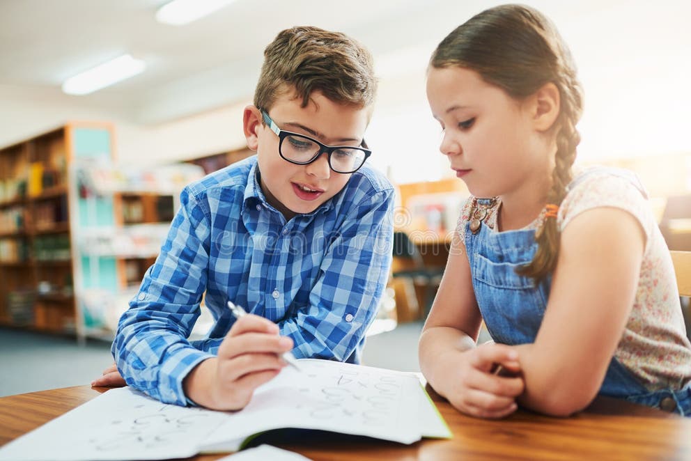 Math, Children or Students Writing in Library for Education, Child ...